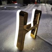 China Gold Mirror Business Logo Signage Stainless Steel Lighted Storefront Signs for sale