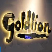 China Gold Mirror Business Logo Signage Stainless Steel Lighted Storefront Signs for sale