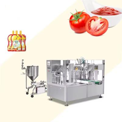 China Stand Up Bag Liquid Chili Sauce Ketchup Tomato Paste Nozzle Pouch Packing Machine Multi Function Rotary Packaging for sale