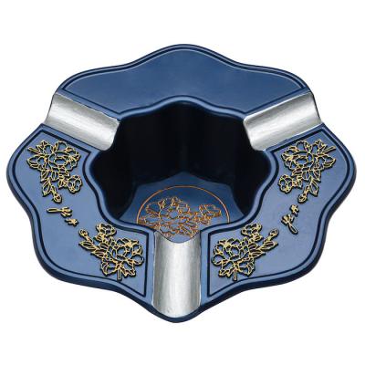 China 130*130MM Polished Nickel Plated And Die Casting Blue Color Portable Ashtray Customized With Velvet Bottom for sale