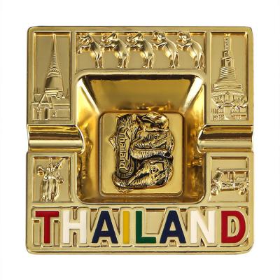 China Stylish Portable 100*100MM Gold Color Plated Metal Ashtray Made From Recycled Materials for sale