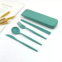 China Lightweight Eco Tableware Accessories Food Grade Wheat Straw Fibre 4-PC Flatware Set For High Temperature Environments for sale