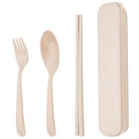 China Portable Beige Color Sustainable Wheat Straw Fibre 3-PC Flatware Set Reusable Eco Tableware Accessories Can Be Used Multiple Times Lightweight Non-Toxic for sale