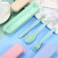 China Portable Beige Color Sustainable Wheat Straw Fibre 3-PC Flatware Set Reusable Eco Tableware Accessories Can Be Used Multiple Times Lightweight Non-Toxic for sale