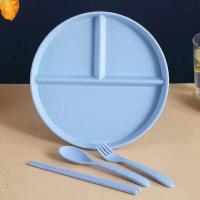China 22CM Green Wheat Straw Fibre There Compartments Anti Fall Food Plate Environmentally Friendly Dining Eco-friendly Tableware Supplies for sale
