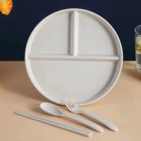 China 22CM Green Wheat Straw Fibre There Compartments Anti Fall Food Plate Environmentally Friendly Dining Eco-friendly Tableware Supplies for sale