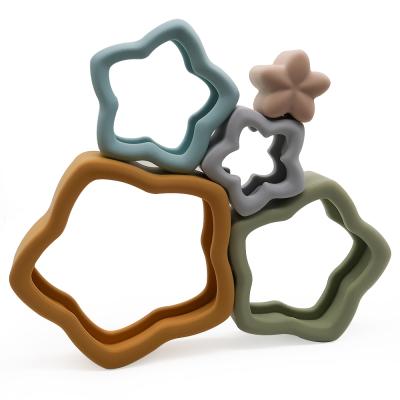 China ODM 2021 OEM Colorful Silicone Building Toy Custom Logo New Stacking Toys Bpa Free Baby Teething Educational Sensory Toys for sale