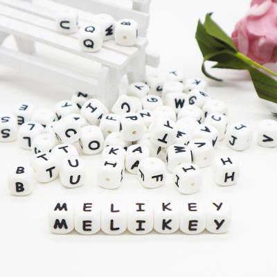 China Bpa Material Non-Toxic Soft 12mm Silicone Alphabet Letter Beads Pacifier Clip Food Grade Baby Teether Chew Bead Baby Teether for sale