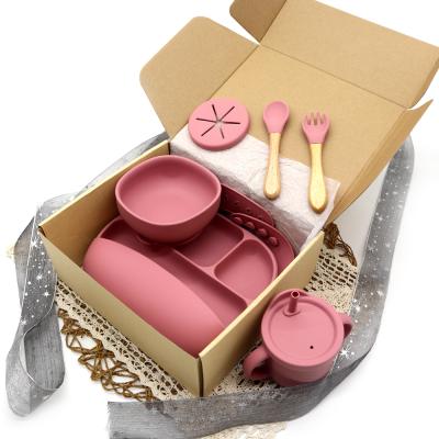 China BPA Free Wholesale Baby Feeding Tableware Set Soft Spoon BPA Free Suction Silicone Dish Toddler Bowl Waterproof Baby Bibs for sale