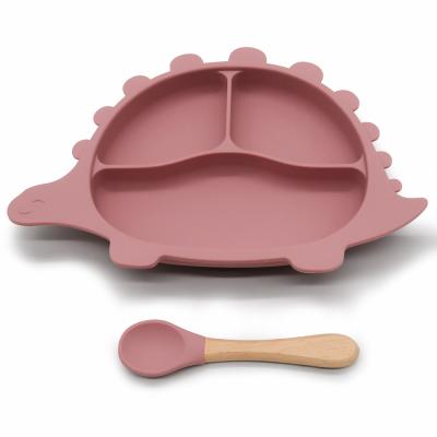 China Children's Kids Dining Suction Toddler Flat Silicone Baby Bowl Spoon Infant Feeding BPA Free for sale