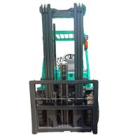 China Industrial-Grade Used Mitsubishi 3.5 Ton Capacity Diesel Triple Mast Forklift in Green with Center Cylinder, Designed for Tough Warehouse Tasks for sale