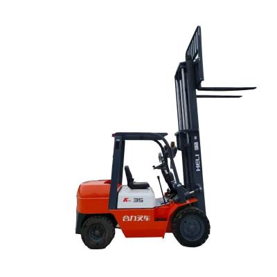 China Used HELI K35 3.5-Ton Diesel Forklift in Red Three-stage Mast with Center Cylinder for Rigorous Logistics and Construction Sites for sale