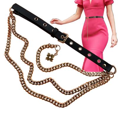 China Nickel Free Women's Trendy PU Leather Belt 42 Inches Multilayer Waist Chain for sale