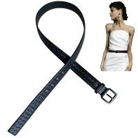 China 7 Pin Buckle Knitted Leather Belt for Women Skinny 1.25 Inch Width 43-57 Inch Long for sale