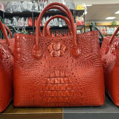 China Medium Faux Crocodile Leather Fabric Handbag 32x28x15cm Microfiber Red for sale