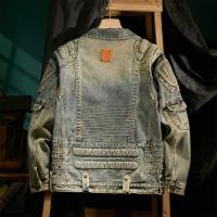 China Daily Beading Fabric Hem mens denim jacket wholesale Stone Wash Long Sleeve Custom (JK764) for sale