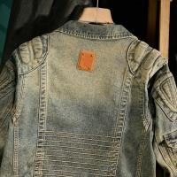 China Daily Beading Fabric Hem mens denim jacket wholesale Stone Wash Long Sleeve Custom (JK764) for sale