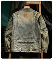 China Daily Beading Fabric Hem mens denim jacket wholesale Stone Wash Long Sleeve Custom (JK764) for sale
