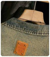 China Daily Beading Fabric Hem mens denim jacket wholesale Stone Wash Long Sleeve Custom (JK764) for sale