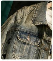 China Daily Beading Fabric Hem mens denim jacket wholesale Stone Wash Long Sleeve Custom (JK764) for sale