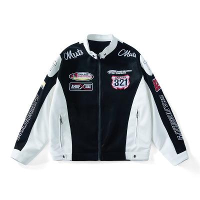 China Panel Windproof Fabric Hem faux leather jacket wholesale Color Block Long Sleeve Custom (YY-26656) for sale