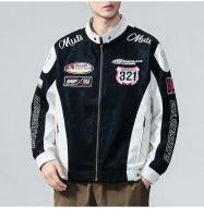 China Panel Windproof Fabric Hem faux leather jacket wholesale Color Block Long Sleeve Custom (YY-26656) for sale