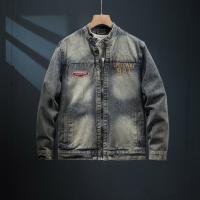 China Washed Fabric Hem Embroidered mens denim jacket wholesale Solid Color Long Sleeve Custom (JK539) for sale