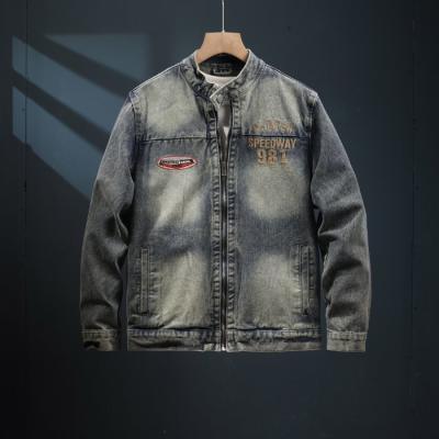 China Washed Fabric Hem Embroidered mens denim jacket wholesale Solid Color Long Sleeve Custom (JK539) for sale