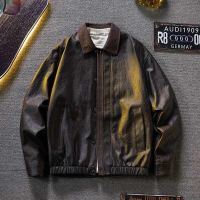 China Daily Windproof Fabric Hem faux leather jacket wholesale Black Brown Long Sleeve Custom (YY-3298) for sale