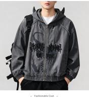 China Hooded Red Grey With Hood mens casual leather jackets Windproof Fabric Hem Custom (YY-9709) for sale