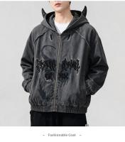 China Hooded Red Grey With Hood mens casual leather jackets Windproof Fabric Hem Custom (YY-9709) for sale
