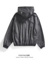 China Hooded Red Grey With Hood mens casual leather jackets Windproof Fabric Hem Custom (YY-9709) for sale