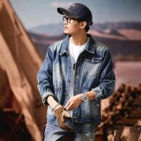 China Blue Daily Fabric Hem mens denim jacket wholesale Stone Wash Long Sleeve Custom (JK529) for sale