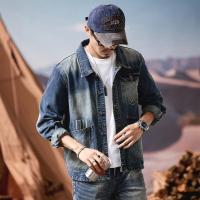 China Blue Daily Fabric Hem mens denim jacket wholesale Stone Wash Long Sleeve Custom (JK529) for sale