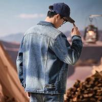 China Blue Daily Fabric Hem mens denim jacket wholesale Stone Wash Long Sleeve Custom (JK529) for sale