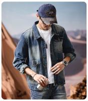 China Blue Daily Fabric Hem mens denim jacket wholesale Stone Wash Long Sleeve Custom (JK529) for sale