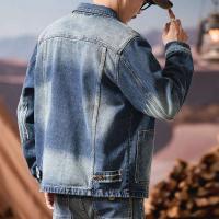 China Lapel Collar Blue Daily Fabric Hem mens denim jacket wholesale Stone Wash Long Sleeve Custom (JK529) for sale