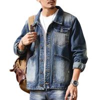 China Lapel Collar Blue Daily Fabric Hem mens denim jacket wholesale Stone Wash Long Sleeve Custom (JK529) for sale