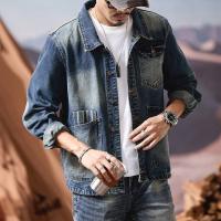 China Lapel Collar Blue Daily Fabric Hem mens denim jacket wholesale Stone Wash Long Sleeve Custom (JK529) for sale