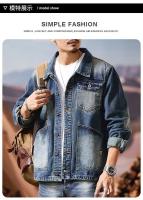 China Lapel Collar Blue Daily Fabric Hem mens denim jacket wholesale Stone Wash Long Sleeve Custom (JK529) for sale