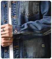 China Lapel Collar Blue Daily Fabric Hem mens denim jacket wholesale Stone Wash Long Sleeve Custom (JK529) for sale
