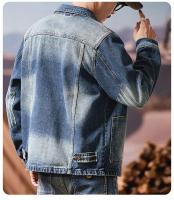 China Lapel Collar Blue Daily Fabric Hem mens denim jacket wholesale Stone Wash Long Sleeve Custom (JK529) for sale