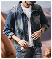 China Lapel Collar Blue Daily Fabric Hem mens denim jacket wholesale Stone Wash Long Sleeve Custom (JK529) for sale