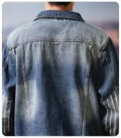 China Lapel Collar Blue Daily Fabric Hem mens denim jacket wholesale Stone Wash Long Sleeve Custom (JK529) for sale