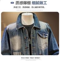 China Lapel Collar Blue Daily Washed mens denim jacket wholesale No Lining Long Sleeve Custom (JK529) for sale