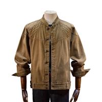 China Khaki Daily Round Neck mens casual leather jackets Fabric Hem Cotton 100% Custom (CK778) for sale