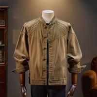 China Khaki Daily Round Neck mens casual leather jackets Fabric Hem Cotton 100% Custom (CK778) for sale