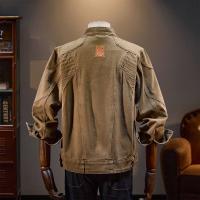China Khaki Daily Round Neck mens casual leather jackets Fabric Hem Cotton 100% Custom (CK778) for sale