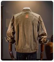 China Khaki Daily Round Neck mens casual leather jackets Fabric Hem Cotton 100% Custom (CK778) for sale