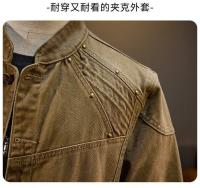 China Khaki Daily Round Neck mens casual leather jackets Fabric Hem Cotton 100% Custom (CK778) for sale